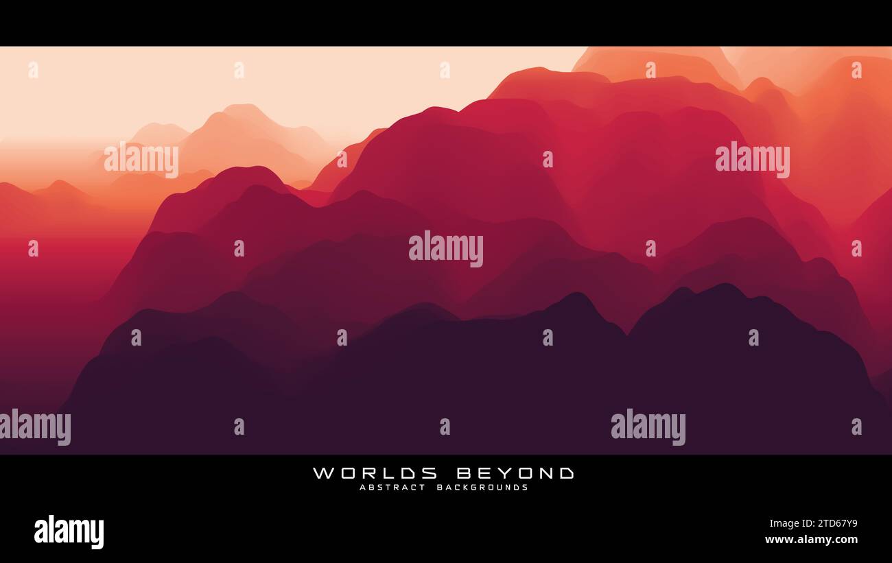 Fog over mountains. Vector landscape panorama. Abstract red gradient ...