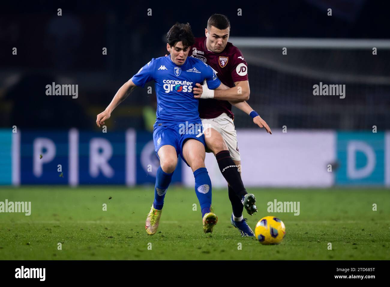 Turin, Italy. 16 December 2023. Stiven Shpendi of Empoli FC competes ...