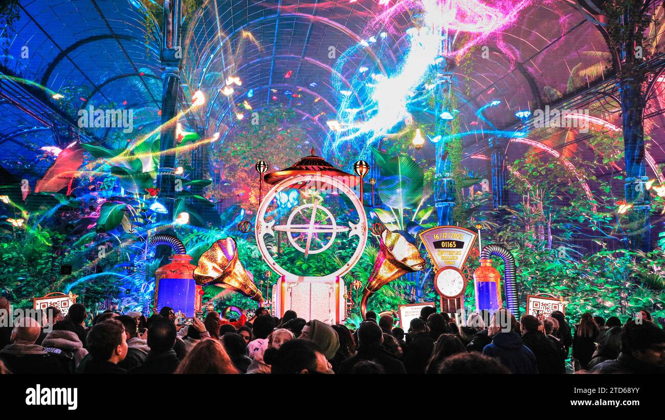 London, UK. 16th Dec, 2023. People watch the "The Butterfly Trail ...