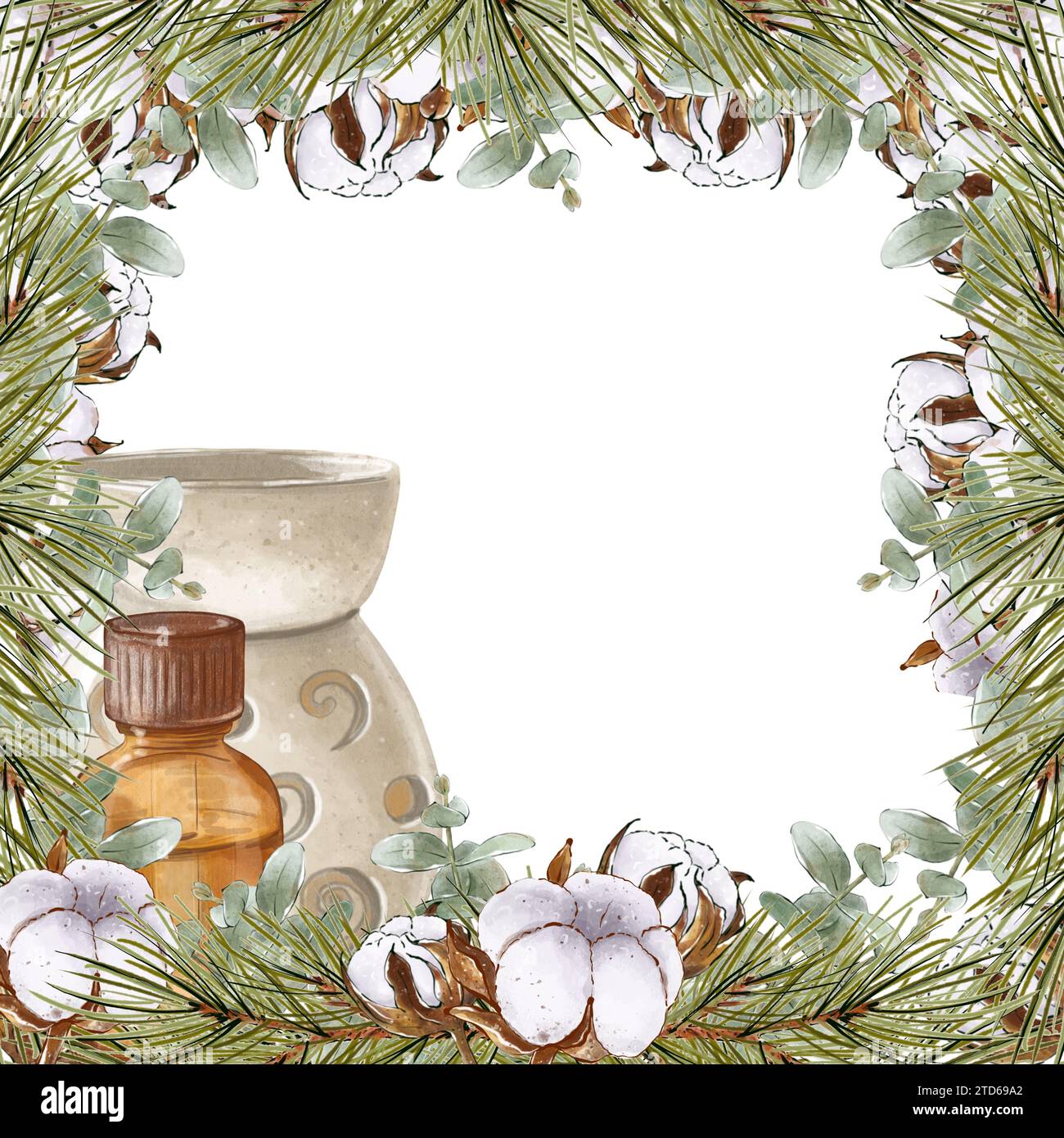 Aromatherapy. Ceramic aroma lamp, essential oil, herb and cotton ...