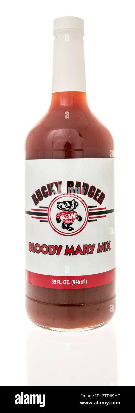 Winneconne, WI - 10 December 2023: A bottle of Bucky badger bloody mary ...