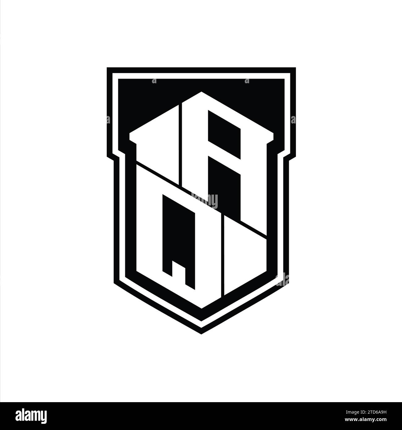 AQ Letter Logo monogram hexagon geometric up and down inside shield isolated style design ...
