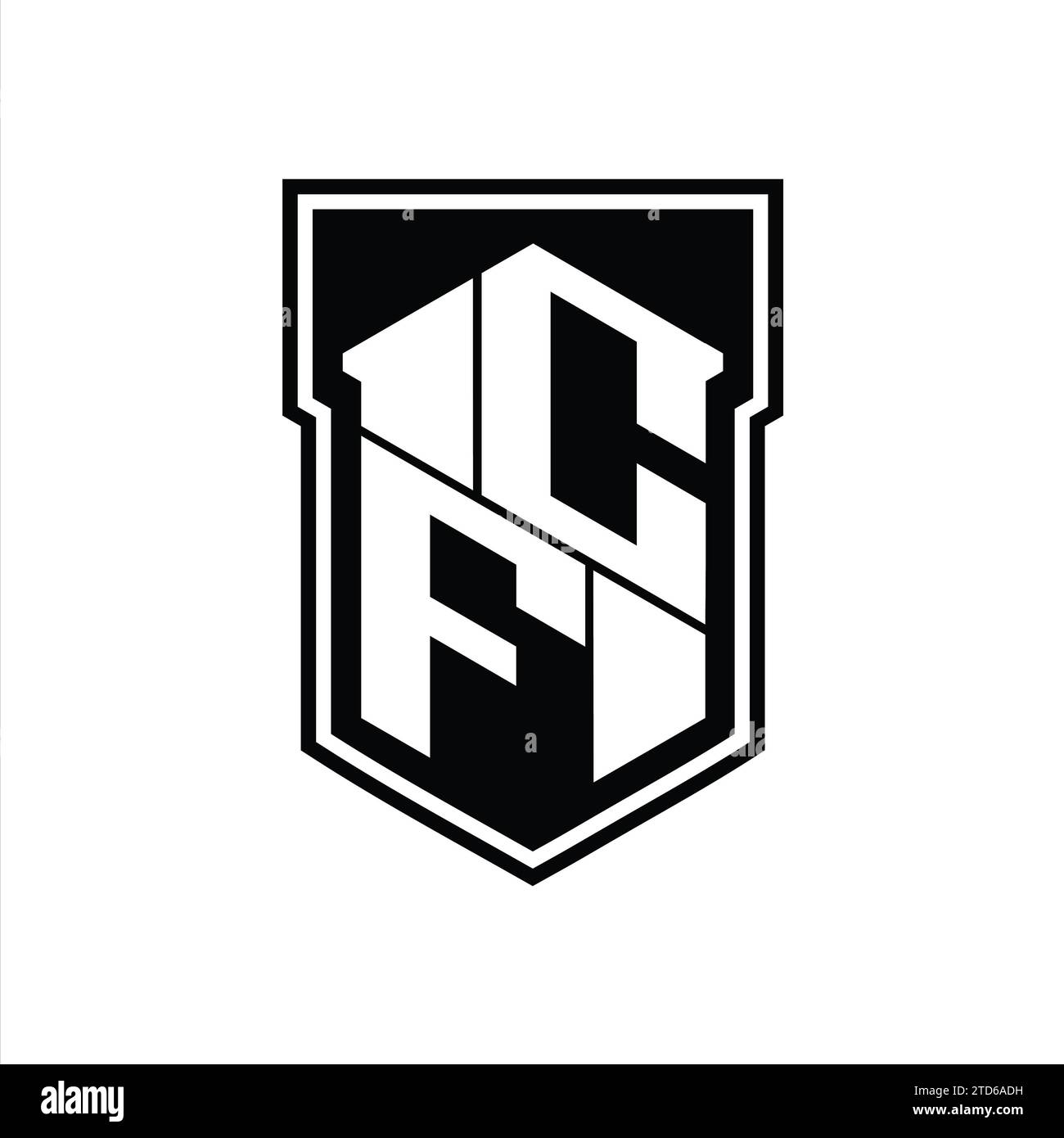 CF Letter Logo monogram hexagon geometric up and down inside shield ...