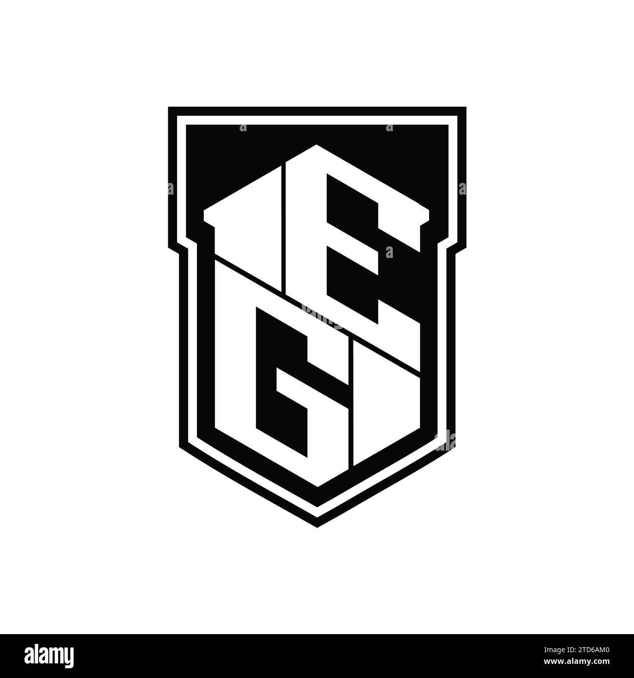 EG Letter Logo monogram hexagon geometric up and down inside shield ...
