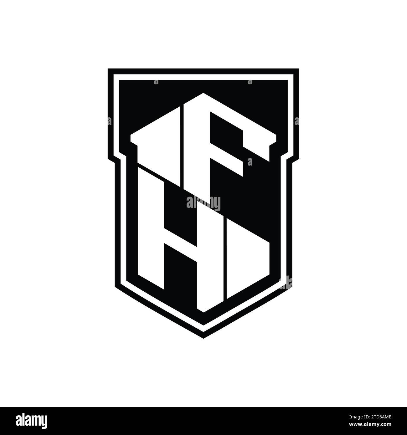 FH Letter Logo monogram hexagon geometric up and down inside shield ...