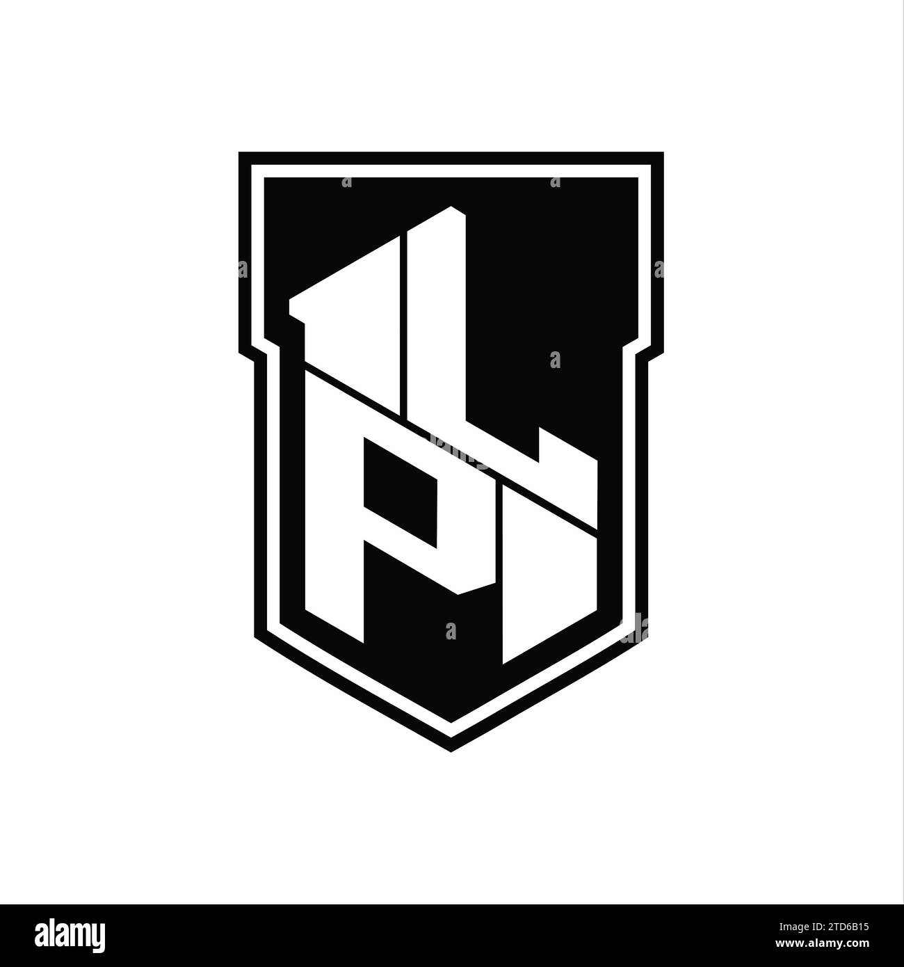 LP Letter Logo monogram hexagon geometric up and down inside shield ...