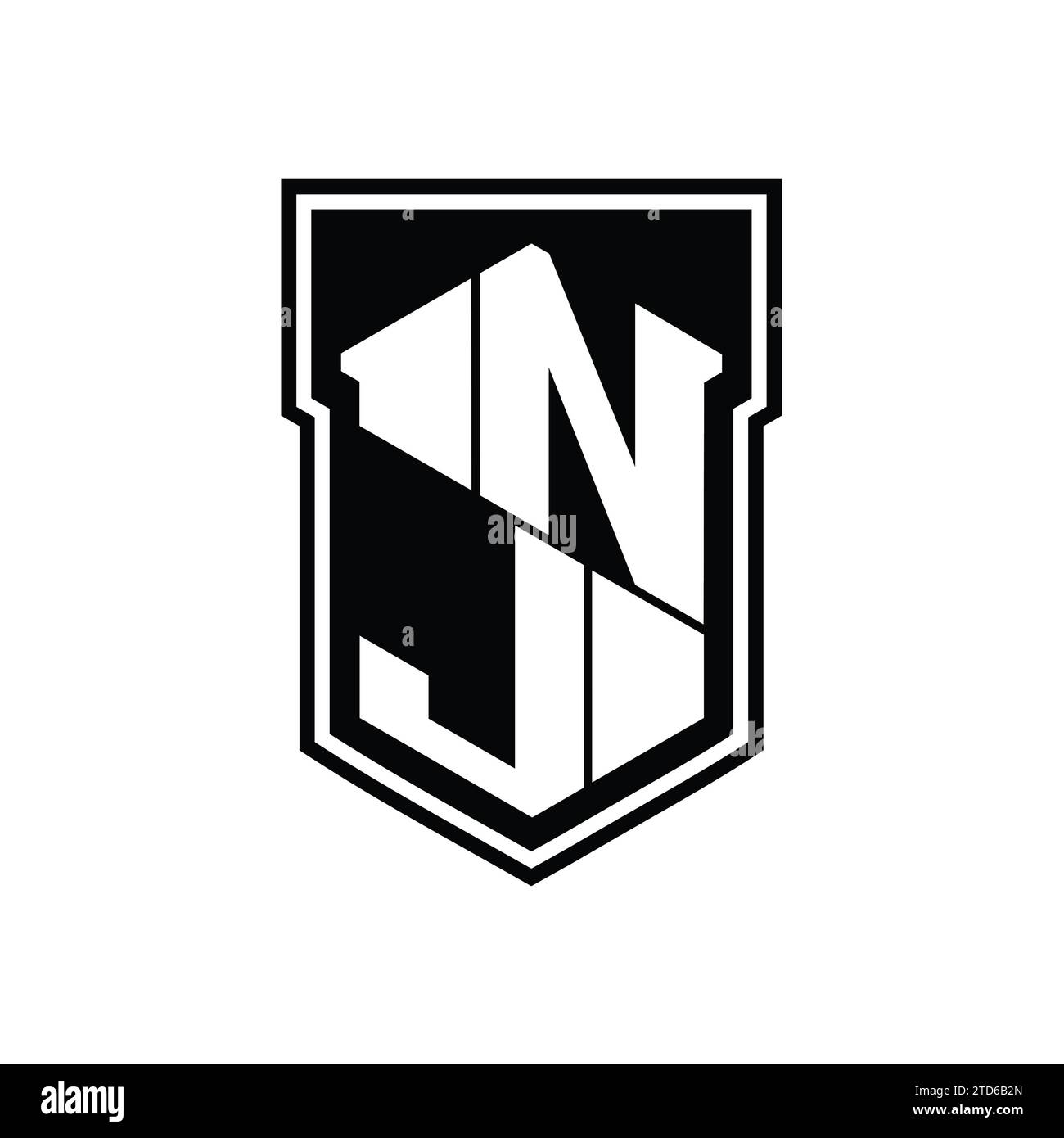 NJ Letter Logo monogram hexagon geometric up and down inside shield ...