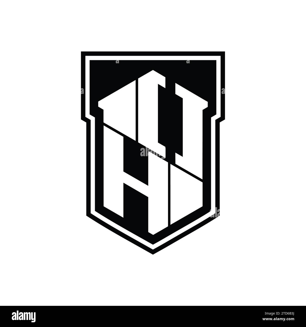 OH Letter Logo monogram hexagon geometric up and down inside shield isolated style design ...