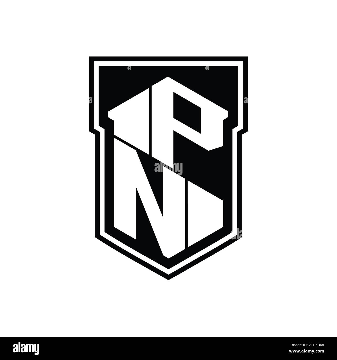 PN Letter Logo monogram hexagon geometric up and down inside shield ...
