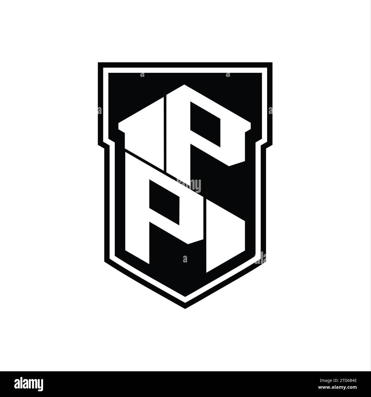 PP Letter Logo monogram hexagon geometric up and down inside shield ...