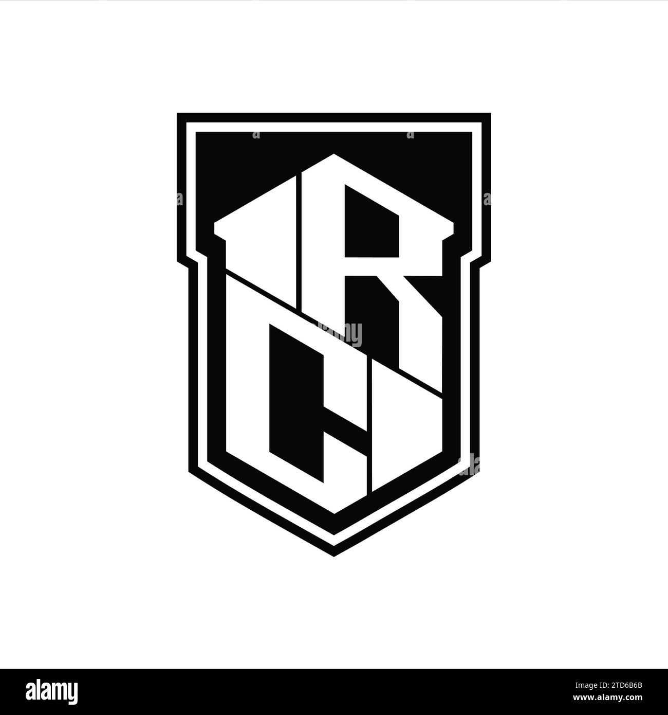 RC Letter Logo monogram hexagon geometric up and down inside shield ...