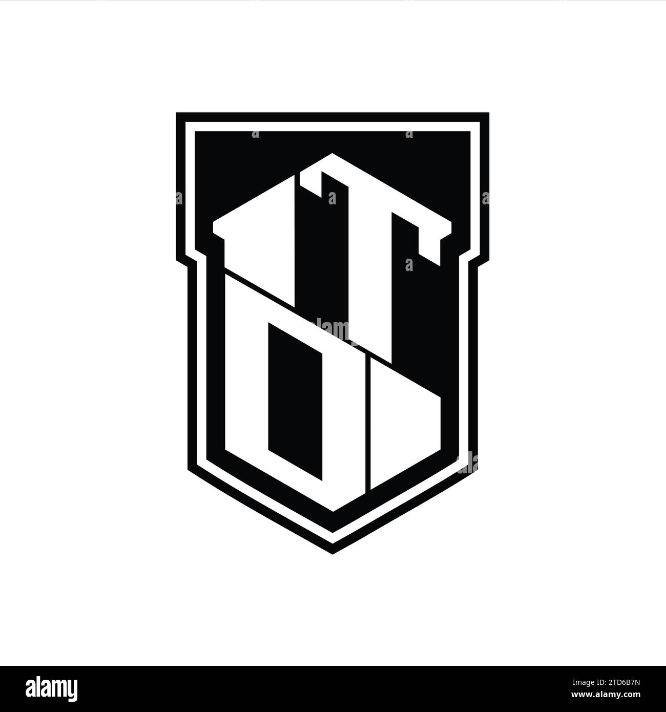 TD Letter Logo monogram hexagon geometric up and down inside shield isolated style design ...