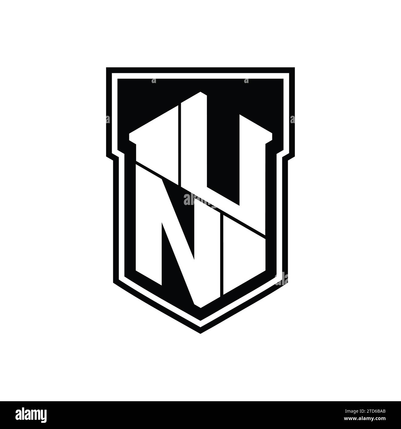 UN Letter Logo monogram hexagon geometric up and down inside shield ...