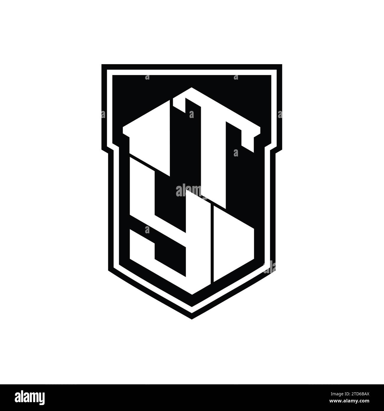 TY Letter Logo monogram hexagon geometric up and down inside shield isolated style design ...
