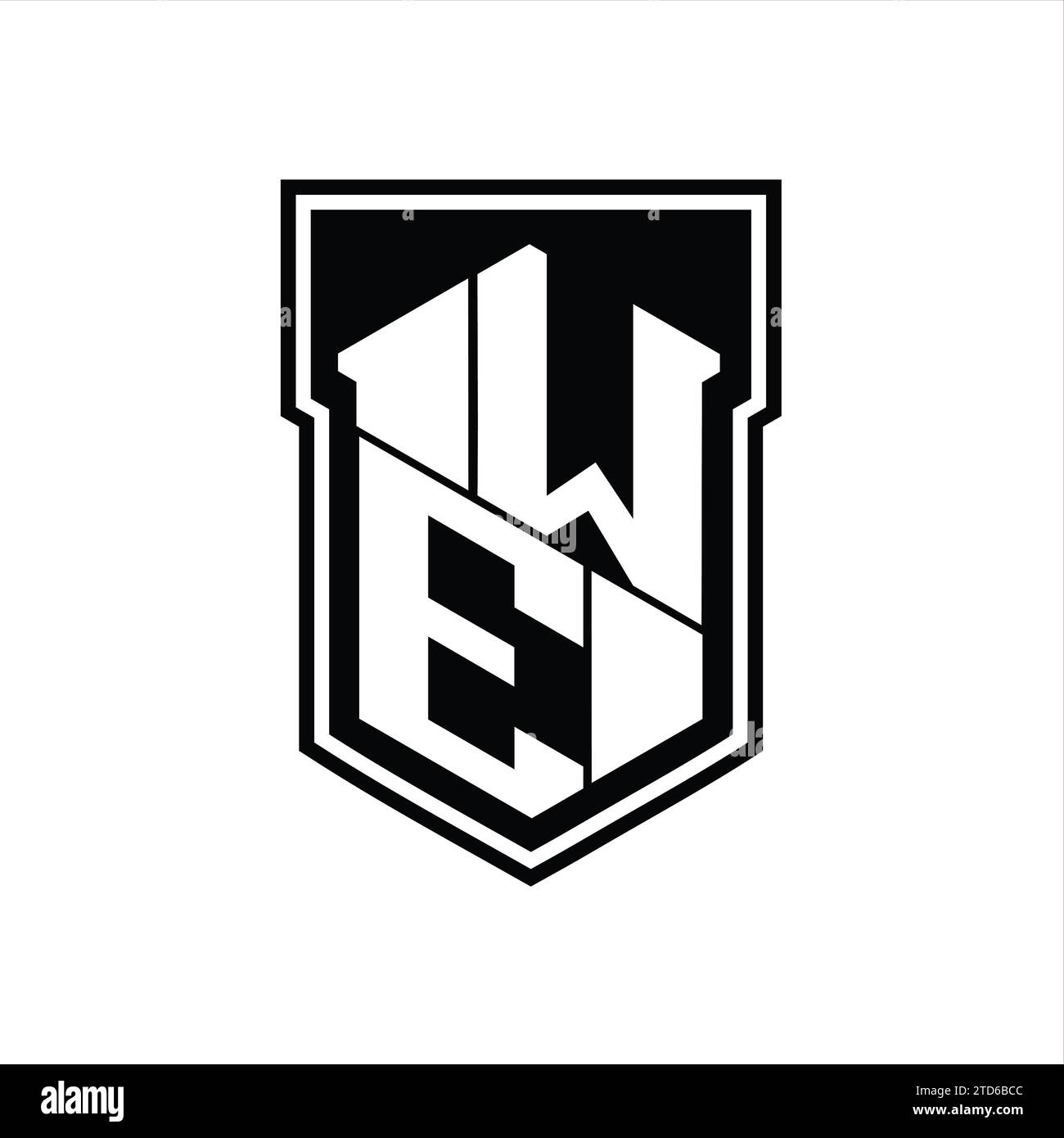 WE Letter Logo monogram hexagon geometric up and down inside shield isolated style design ...