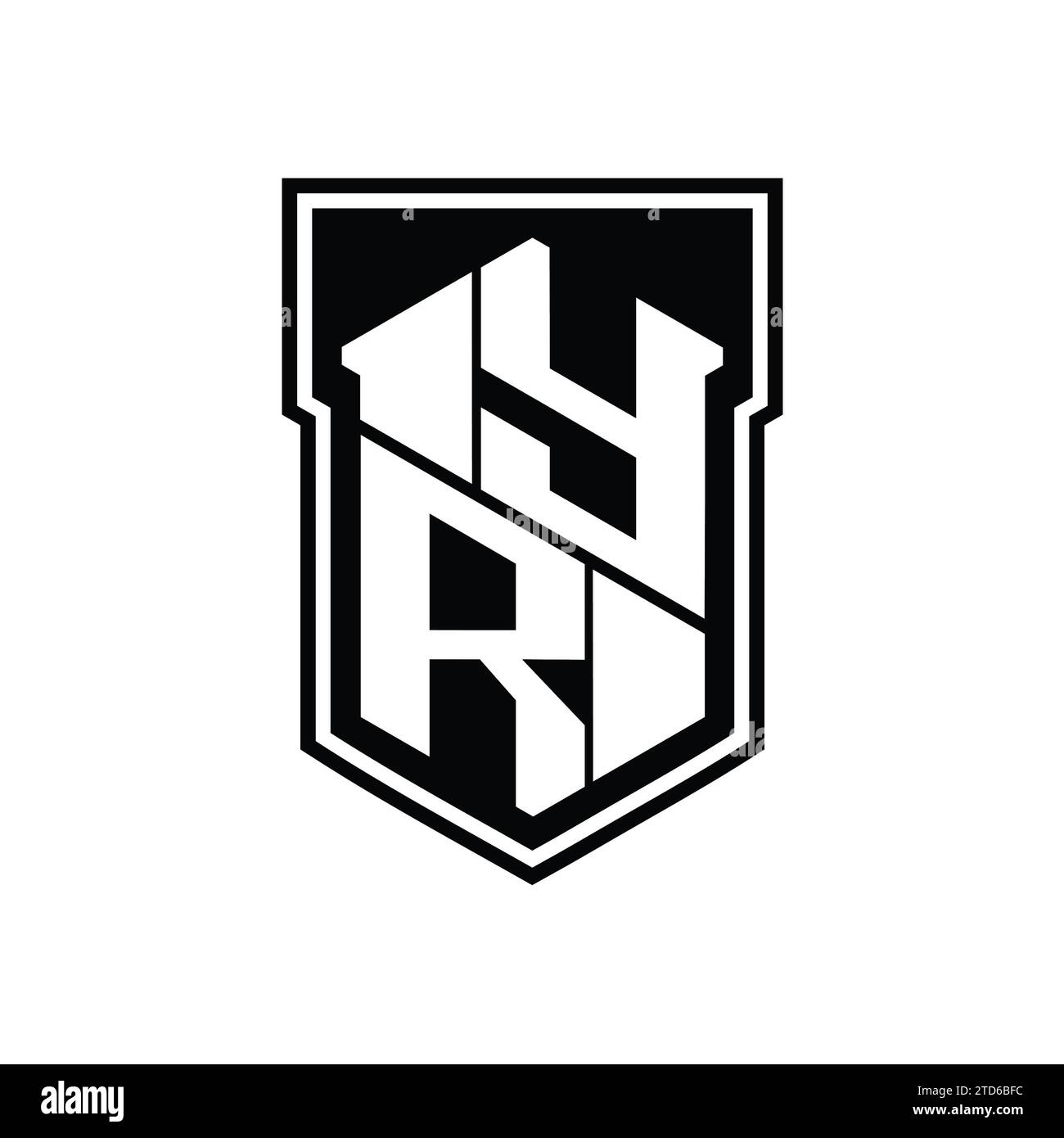 YR Letter Logo monogram hexagon geometric up and down inside shield isolated style design ...
