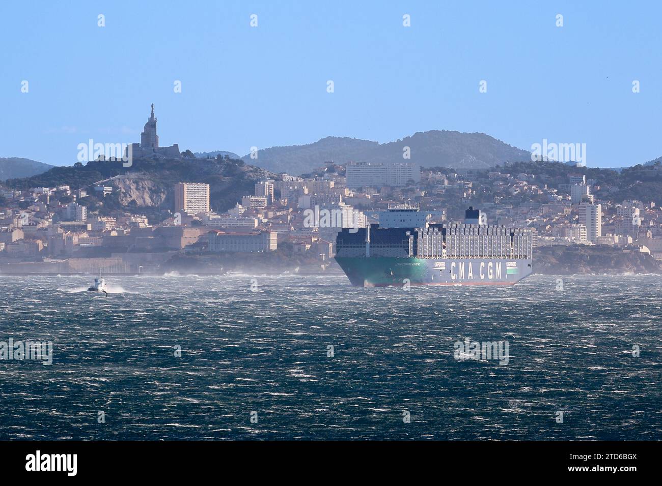 View of the CMA CGM Palais Royal ship, passing in the harbor of ...