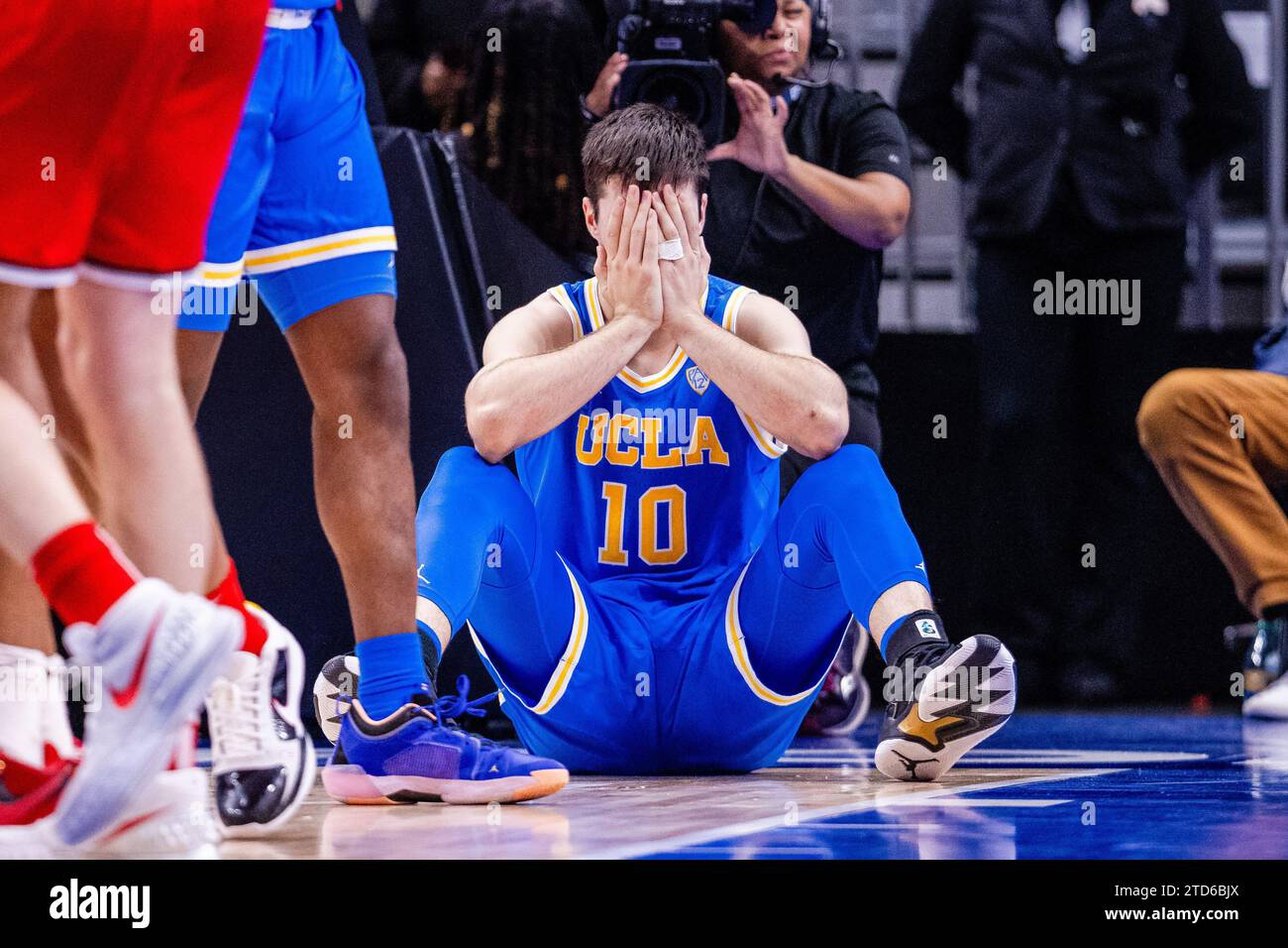 December 16, 2023: UCLA Bruins guard Lazar Stefanovic (10) reacts after ...