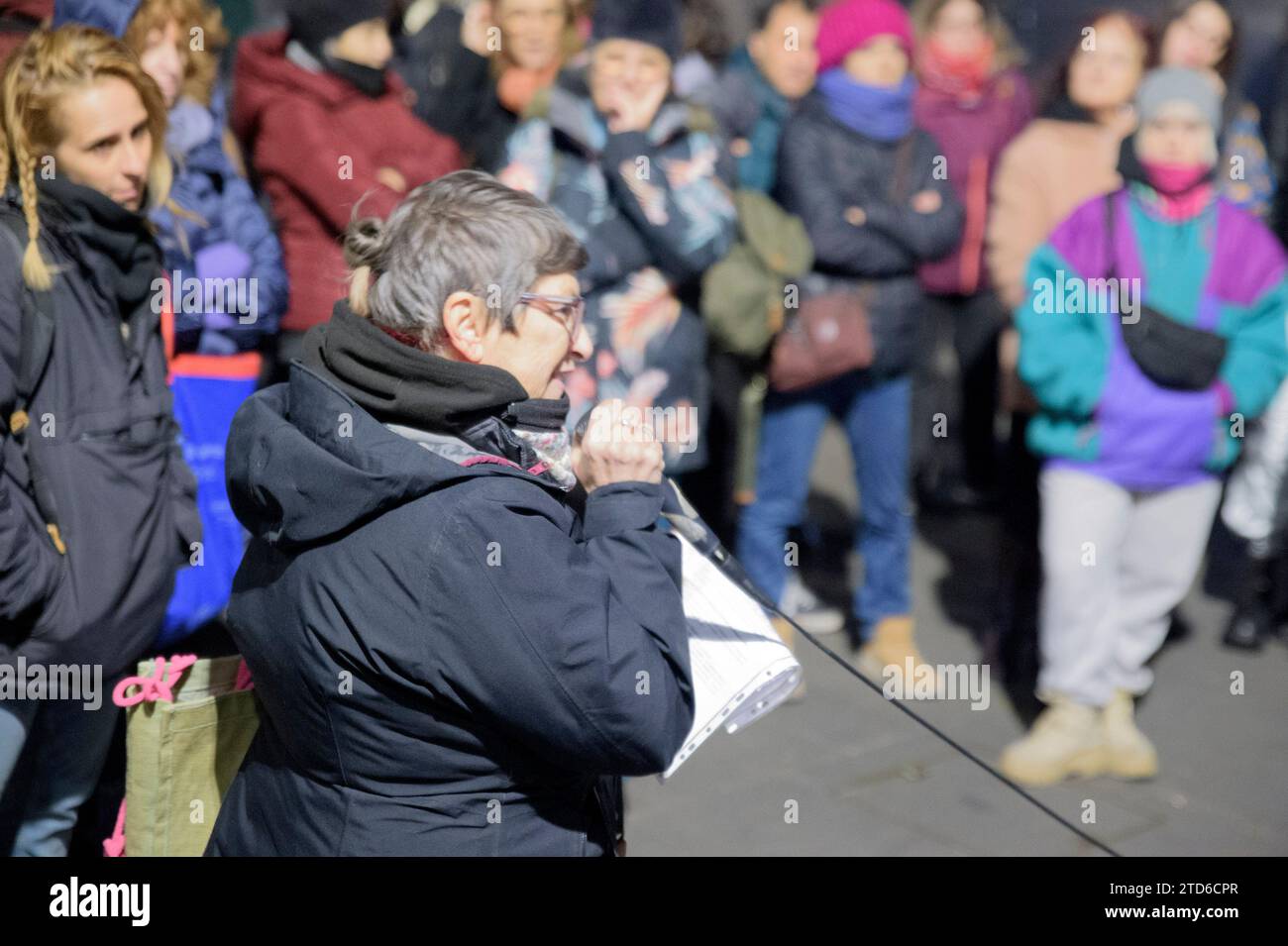 Rome, Italy. 16th Dec, 2023. A feminist activist speaks to participants ...