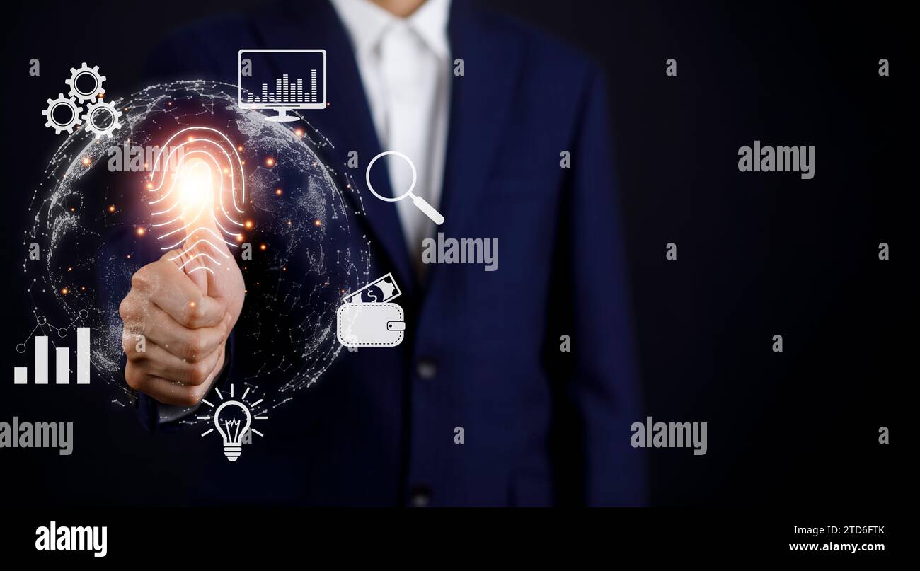 Business touch scan fingerprint of a media screen, internet of things ...