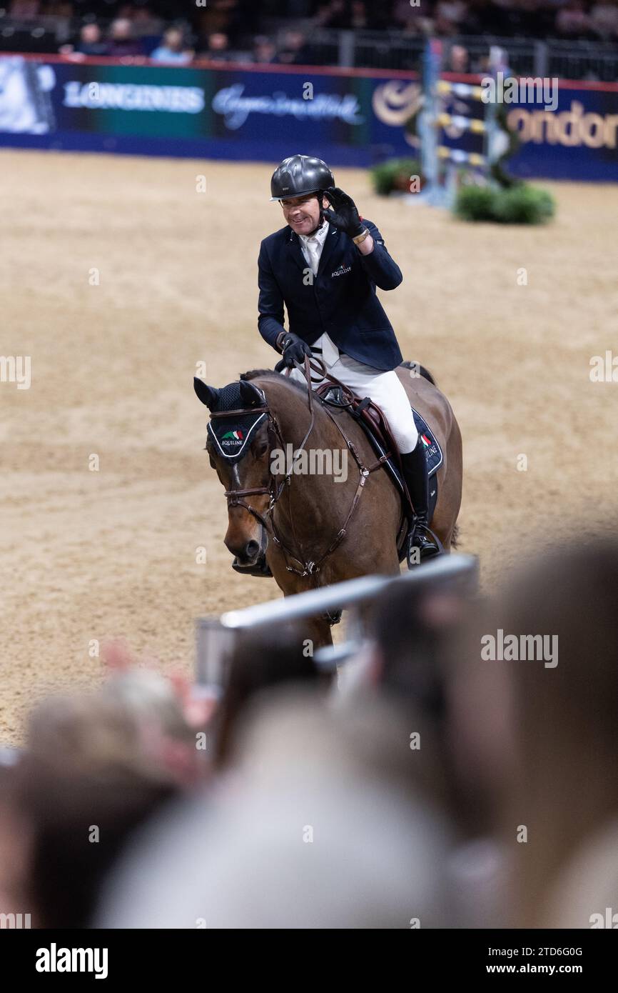London, UK. December 16, 2023. Conor Swail of Ireland with Casturano ...