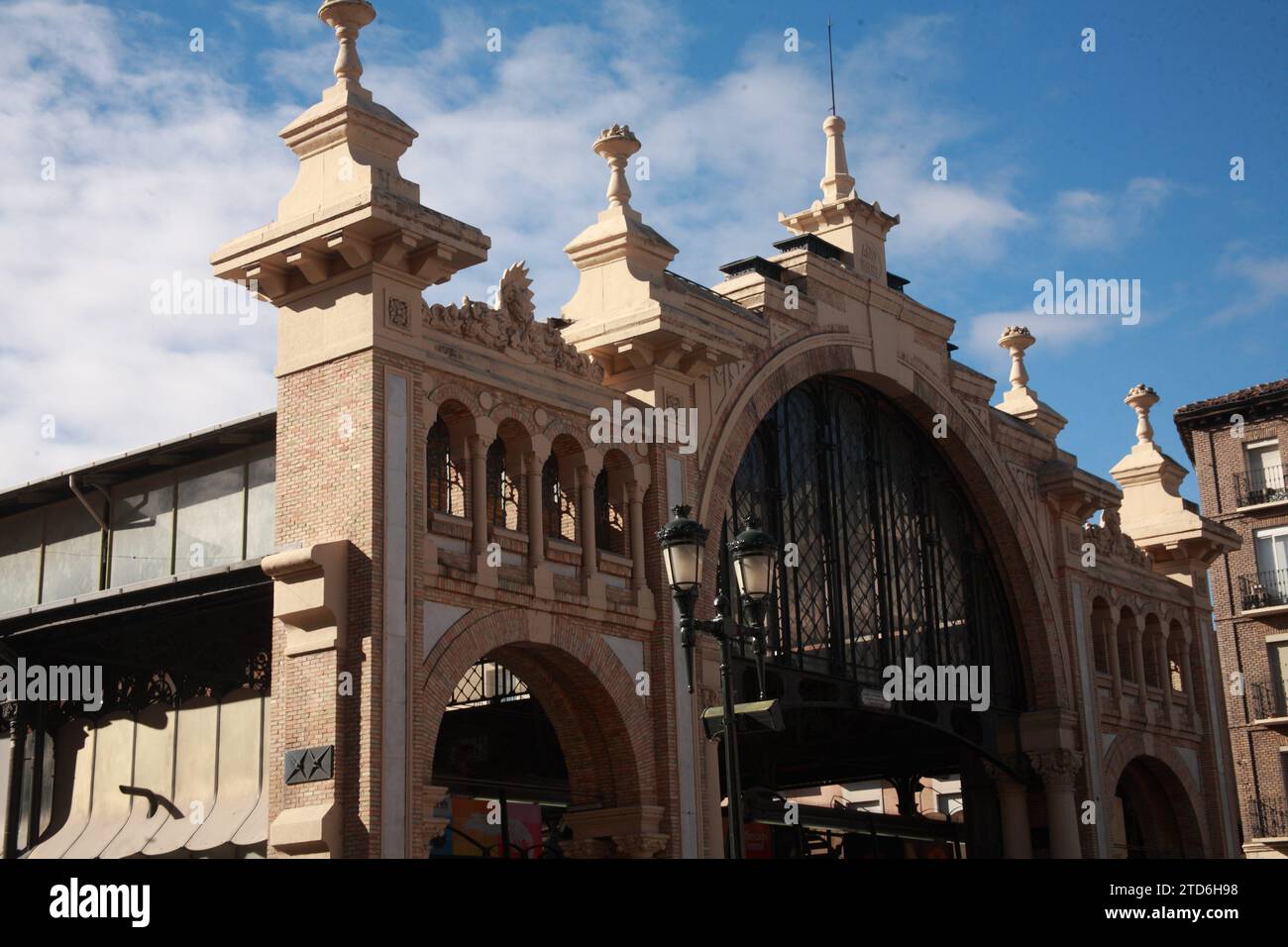 Saragossa. 01/21/2013. Facade of the Central Market of Zaragoza ...