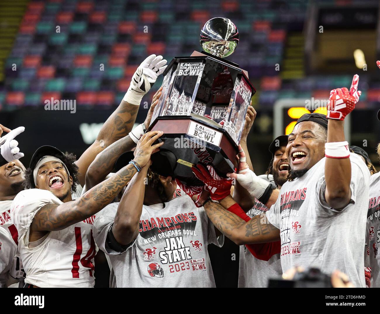 December 16, 2023: The Jax State Gamecocks raise the New Orelans Bowl ...