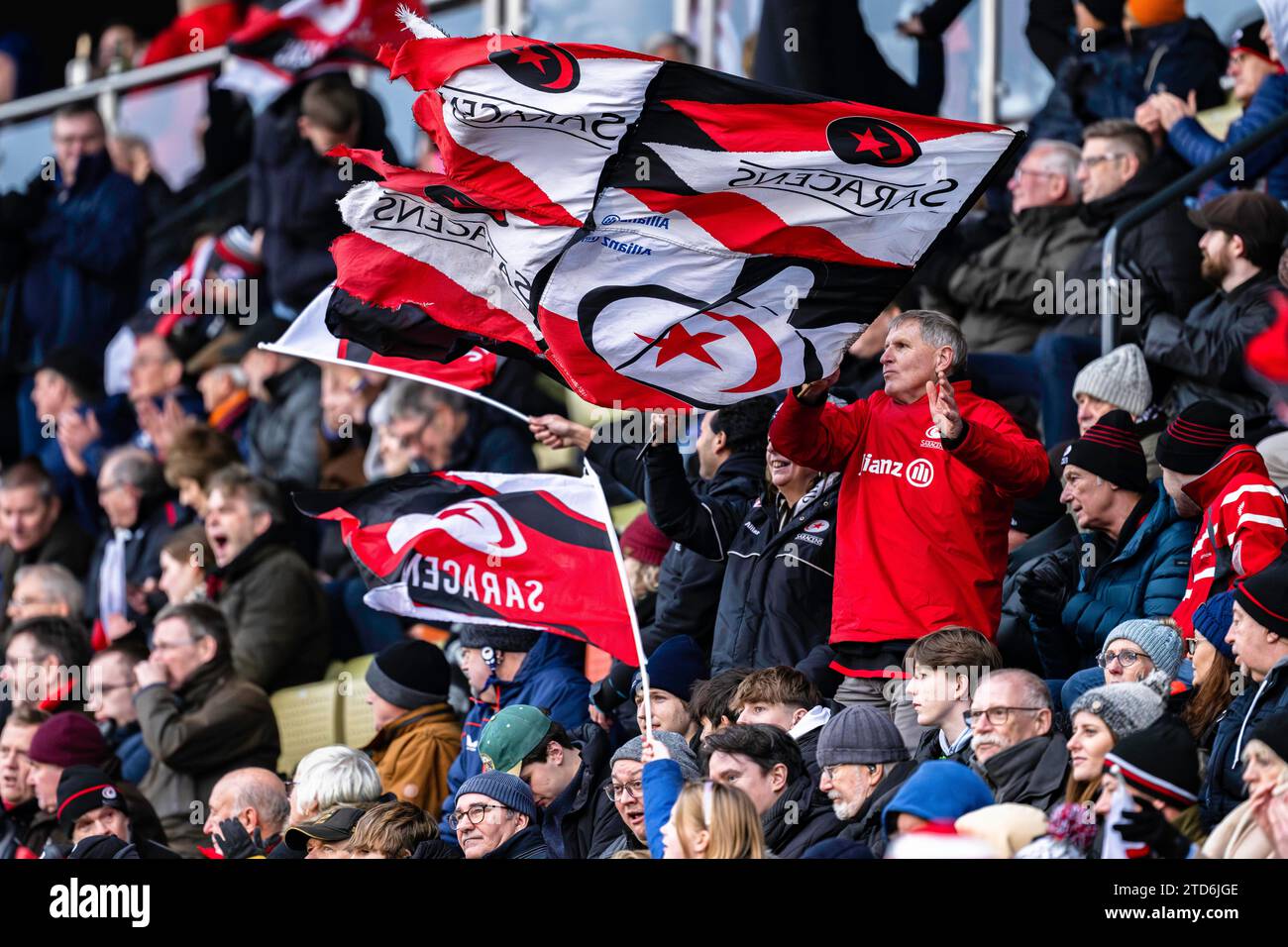 LONDON, UNITED KINGDOM. 16th, Dec 2023. Saracens fans during Saracens ...