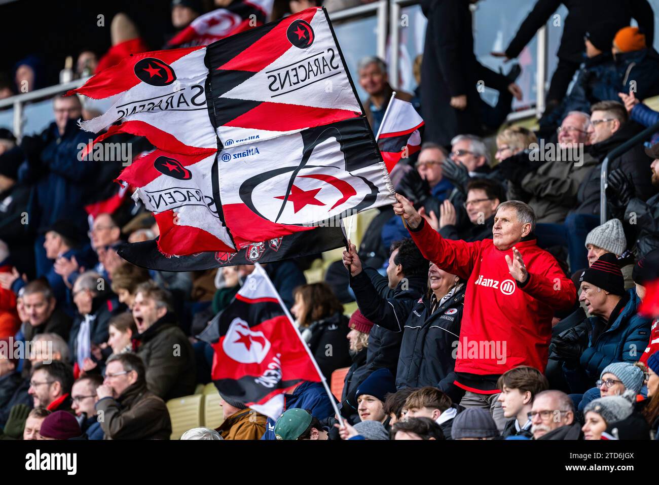 LONDON, UNITED KINGDOM. 16th, Dec 2023. Saracens fans during Saracens ...