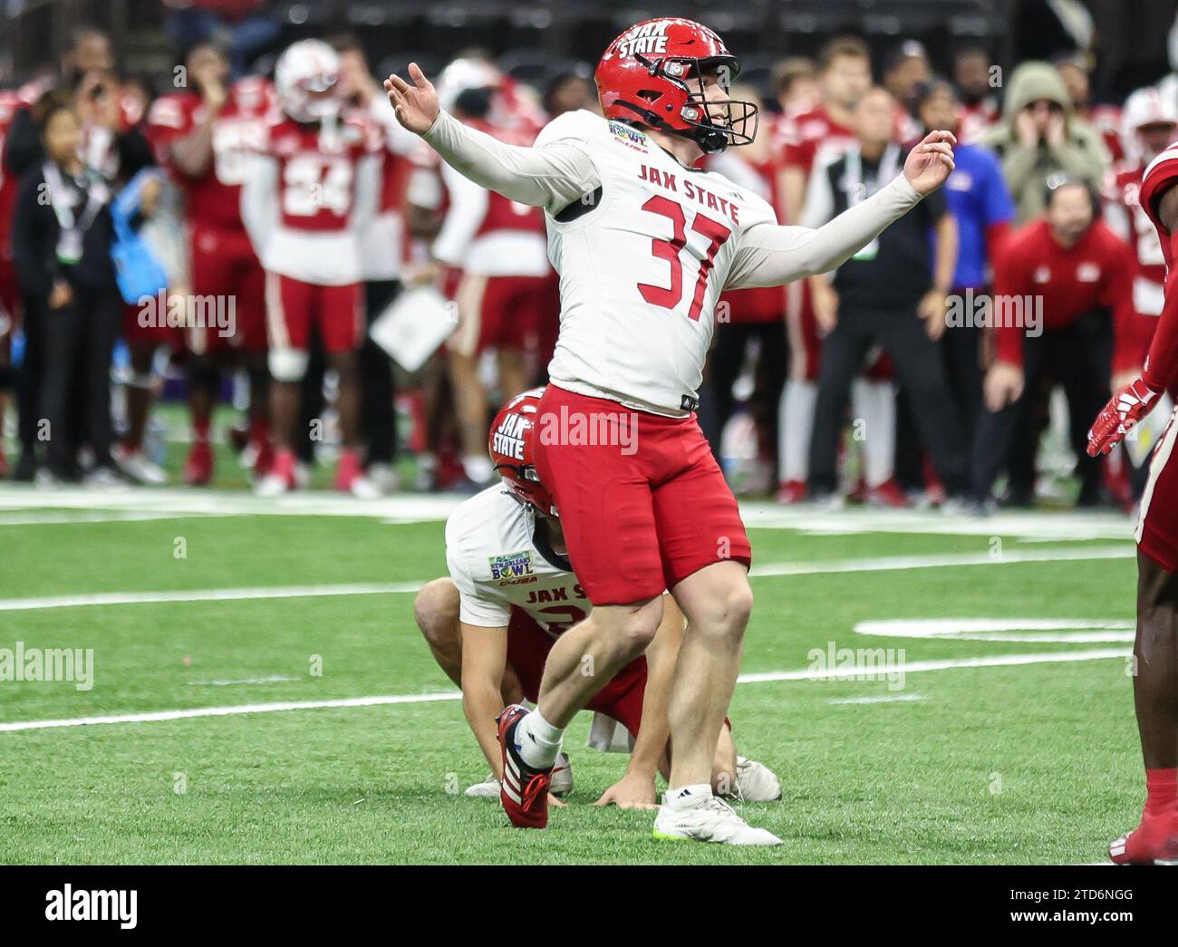 December 16, 2023: Jax State's Garrison Rippa (37) kicks the game ...