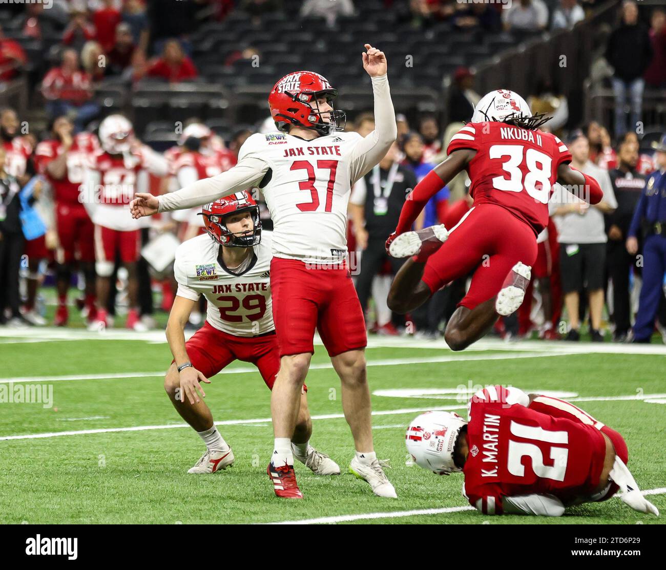 December 16, 2023: Jax State's Garrison Rippa (37) watches his game ...