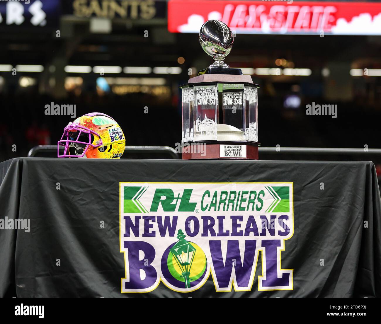 December 16, 2023: The bowl trophy and MVP helmet of the the 2023 R+L ...