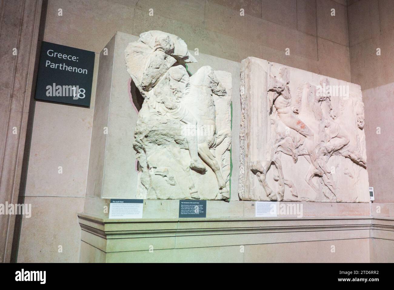 London, UK. 16th Dec, 2023. Parts of the south frieze. Around half of the Elgin Marbles, the ...