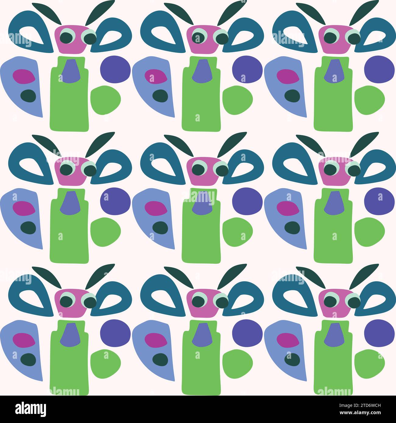 Cute kids blob monster graphic design doodle seamless vector pattern ...