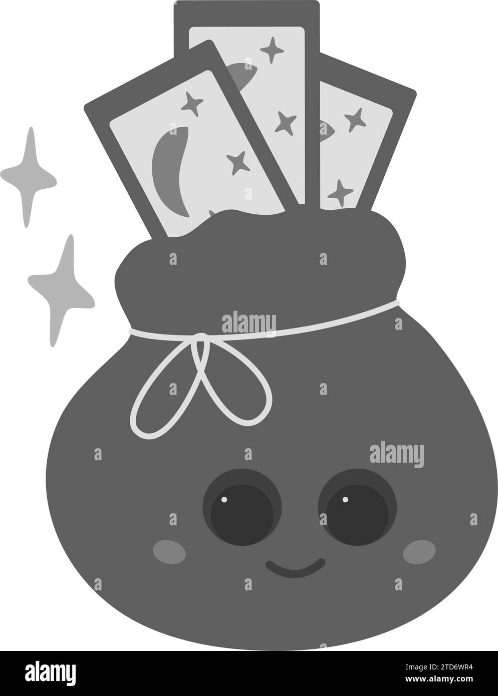 Pouch with Tarot cards and decorative stars. Cute magic character in ...