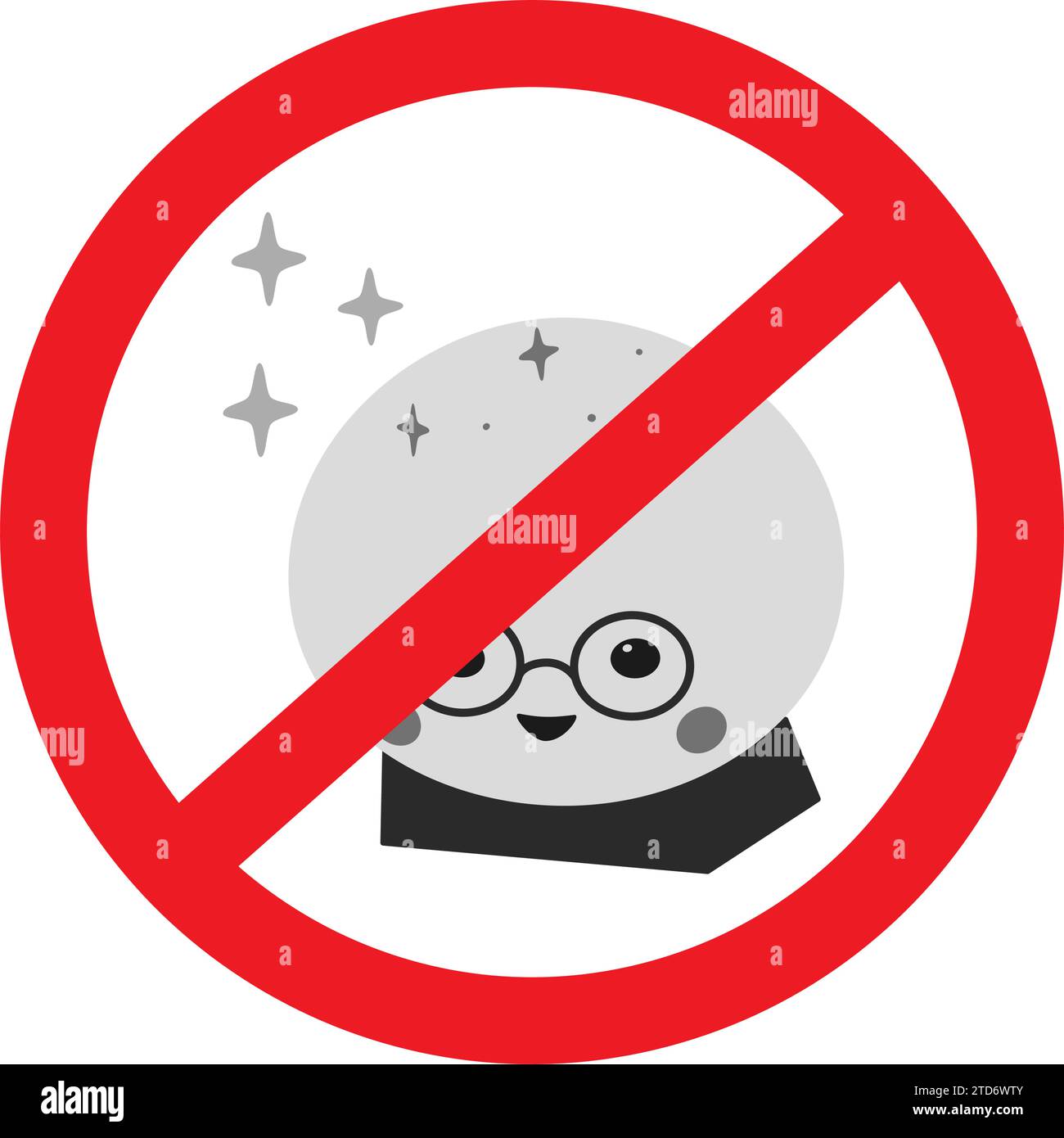 Magic crystal ball in grayscale under the ban sign. Cute character in ...