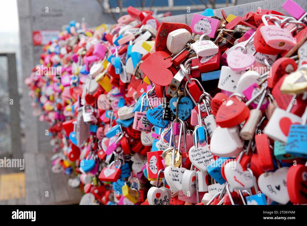Love Lock Bridge at the base of Seoul Tower in Seoul, South Korea on ...