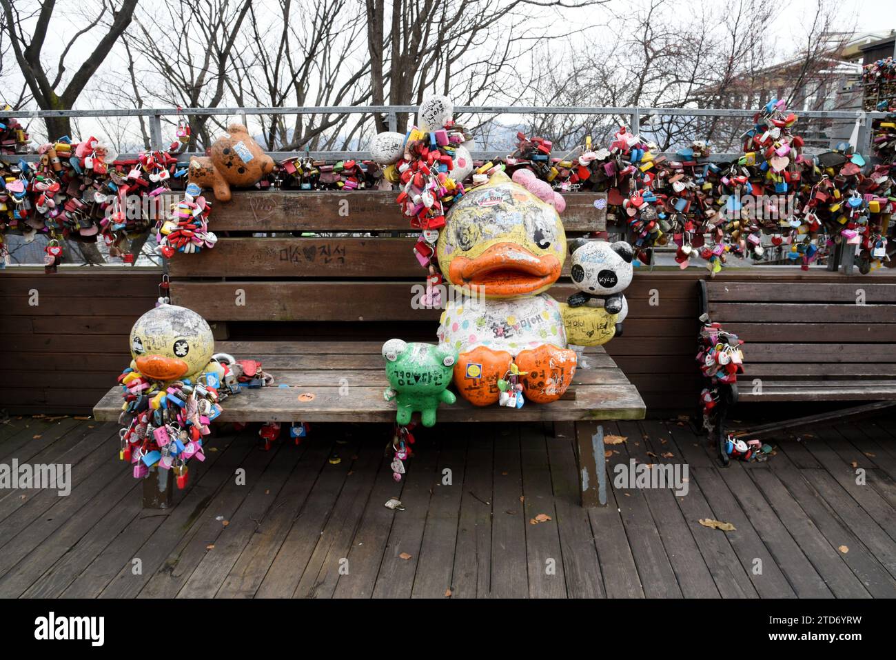 Love Lock Bridge at the base of Seoul Tower in Seoul, South Korea on ...