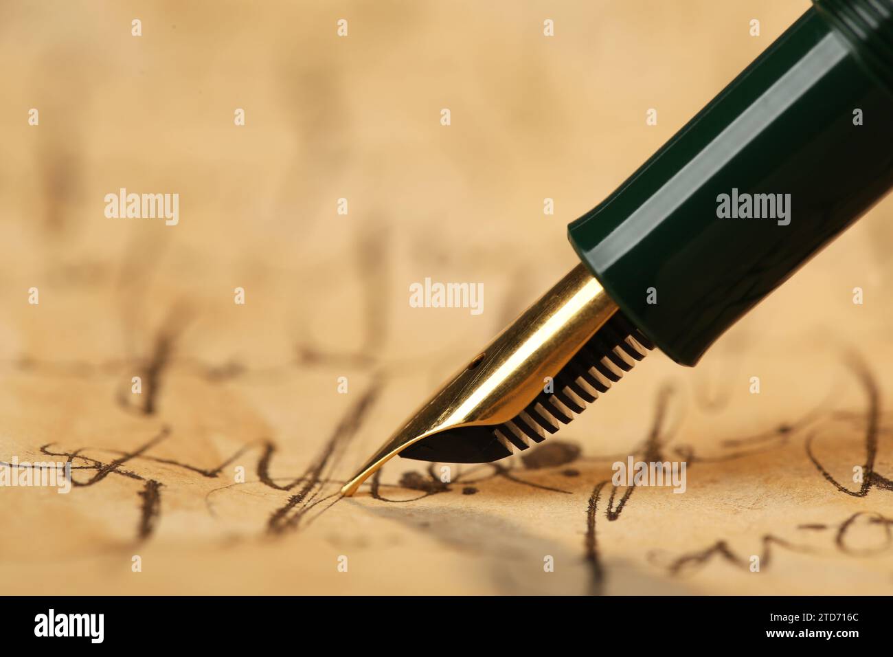 Writing letter with beautiful fountain pen, closeup Stock Photo - Alamy