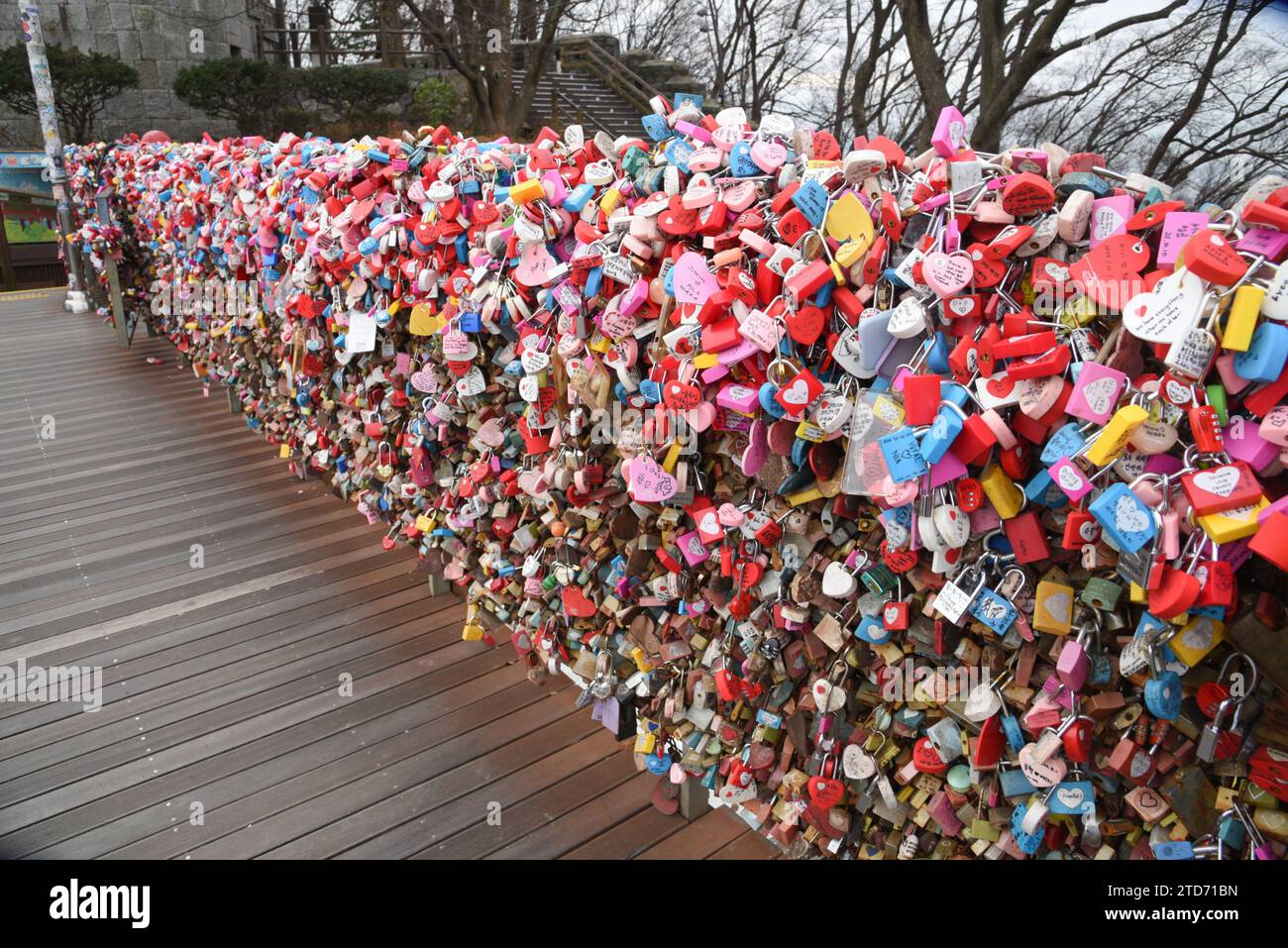 Love Lock Bridge at the base of Seoul Tower in Seoul, South Korea on ...