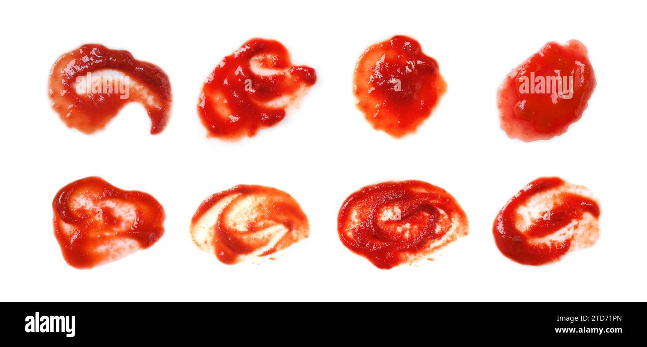 Tomato paste smears on white background, set Stock Photo - Alamy