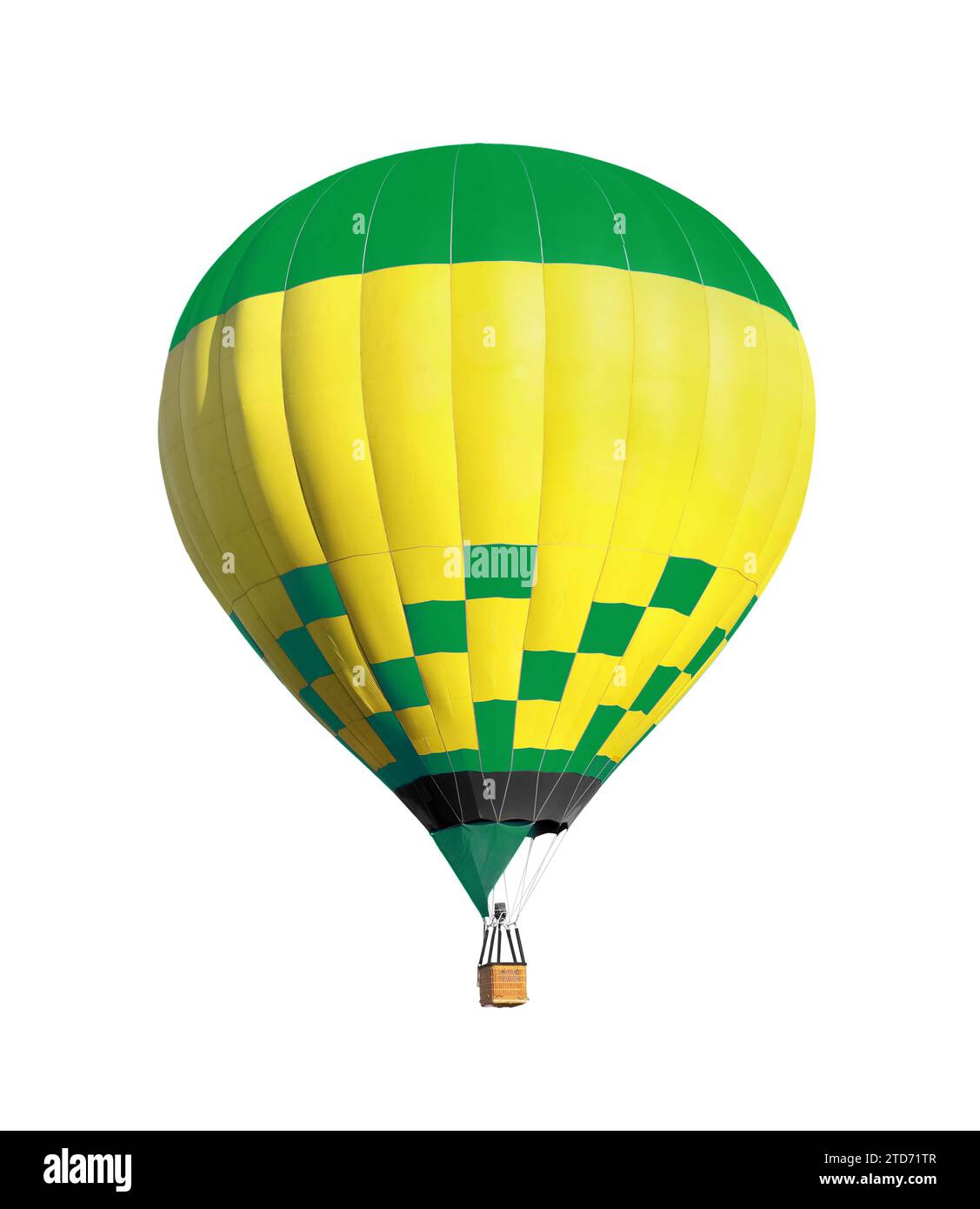 Bright hot-air balloon with wicker basket on white background Stock ...