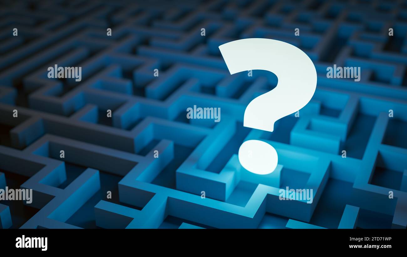 A question mark lost in the maze without finding the answer, 3d ...