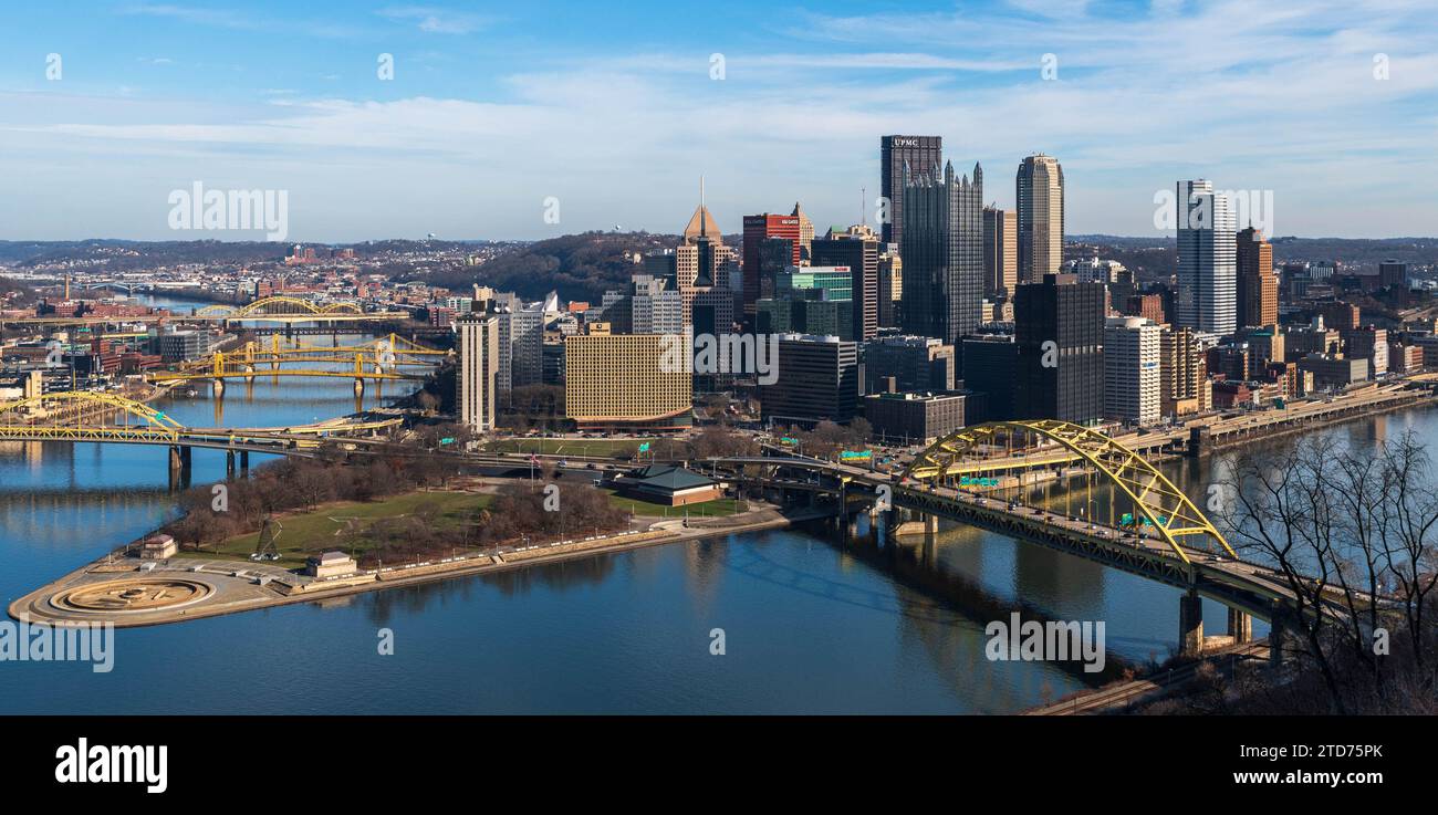 Downtown Pittsburgh, Pennsylvania, USA and the three rivers, the ...