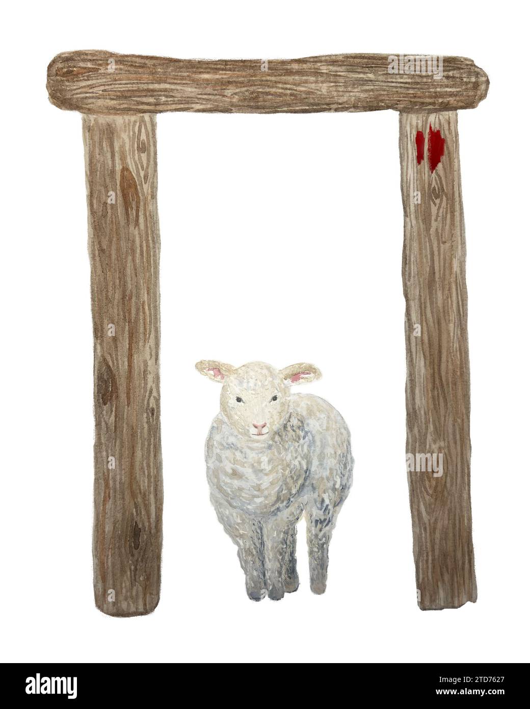 Watercolor lamb, doorjamb, blood religious illustration for Holy ...