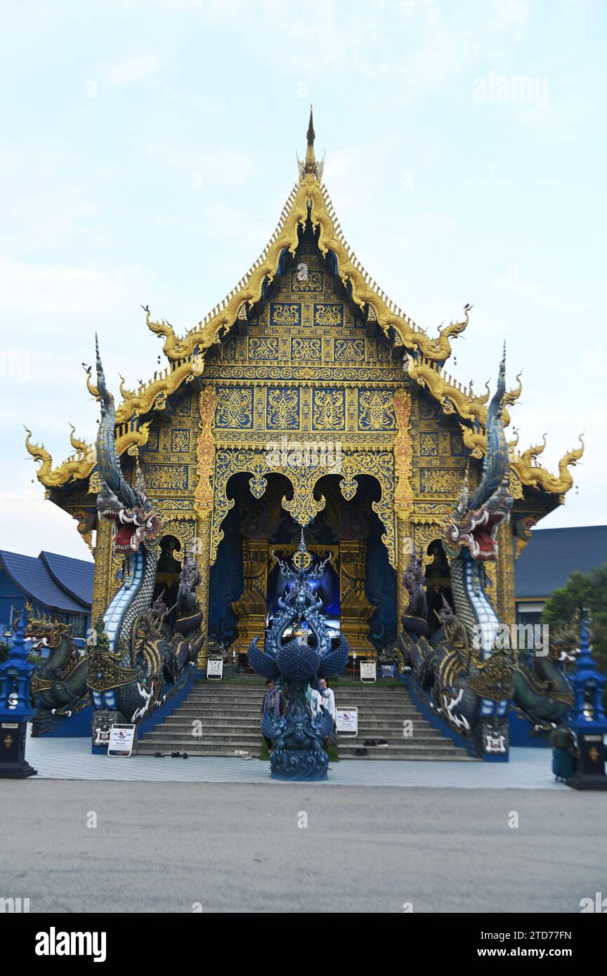 The beauty blue temple of Wat Rong Suea Ten It is a unique applied art ...