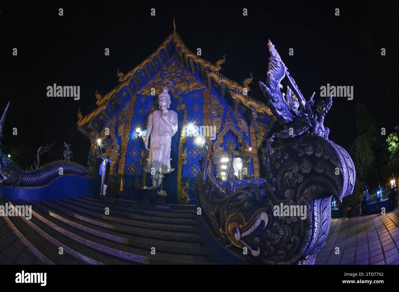 Night scene of large white Buddha image in the forbidding posture at ...