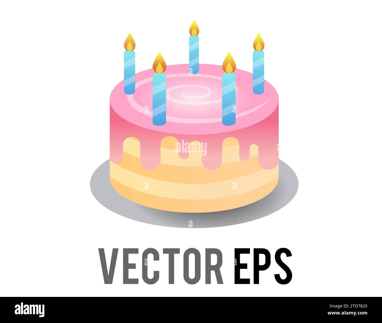 A pink and yellow frosted cake with lit candles icon, as presented for ...