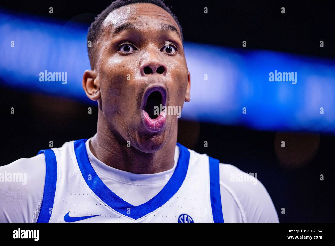 December 16, 2023: Kentucky Wildcats forward Ugonna Onyenso (33) reacts ...