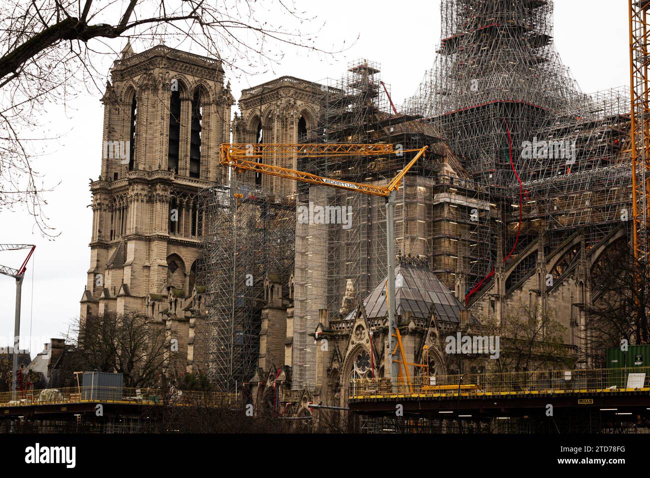 View of Notre-Dame Cathedral during renovation work. Notre-Dame cathedral, in Paris, has entered ...